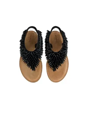 Balmain Embellished Suede Flat Sandals - Black