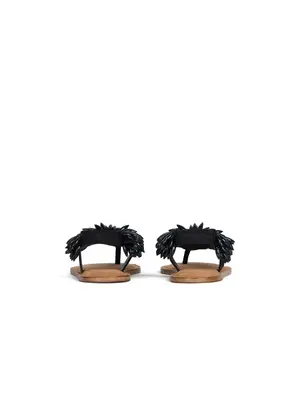 Balmain Embellished Suede Flat Sandals - Black