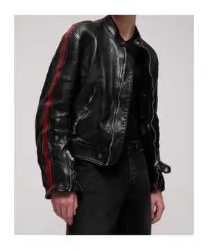 Gucci Leather Biker Jacket With Web Detail