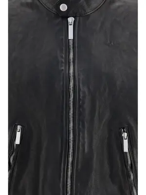 Gucci Leather Biker Jacket With Web Detail