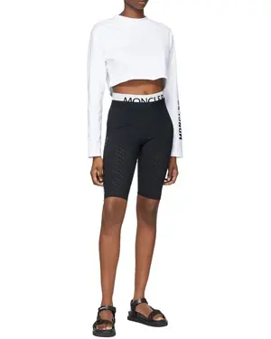 Moncler Logo Waistband Perforated Knee Length Cycling Shorts
