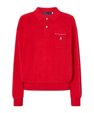 Polo Ralph Lauren Embroidered Cotton Blend Terry Cloth Polo Shirt - Red