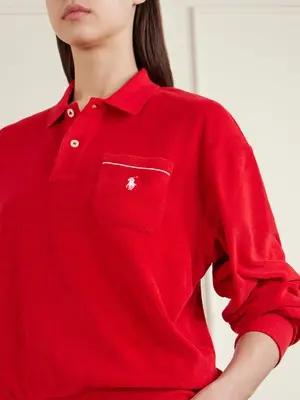 Polo Ralph Lauren Embroidered Cotton Blend Terry Cloth Polo Shirt - Red