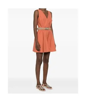 Brunello Cucinelli V-neck Sleeveless Belted Dress