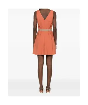 Brunello Cucinelli V-neck Sleeveless Belted Dress
