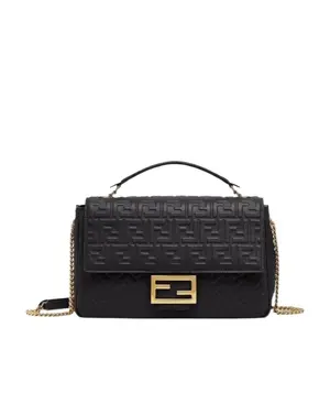 Fendi Nappa Leather Bag With Ff Pattern - Black