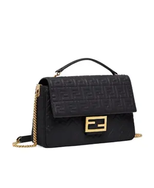 Fendi Nappa Leather Bag With Ff Pattern - Black