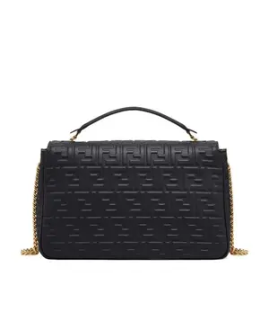 Fendi Nappa Leather Bag With Ff Pattern - Black
