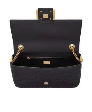 Fendi Nappa Leather Bag With Ff Pattern - Black