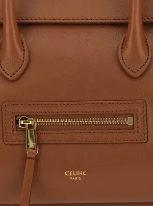 Celine Leather Handbag With Embossed Logo - Brown