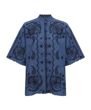 Zimmermann Aster Embroidered Denim Shirt - Blue