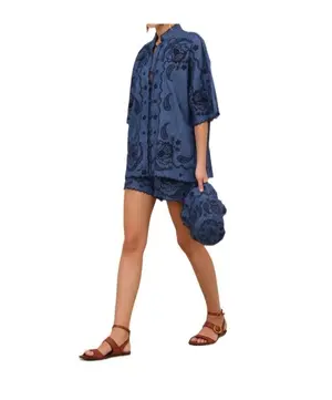 Zimmermann Aster Embroidered Denim Shirt - Blue
