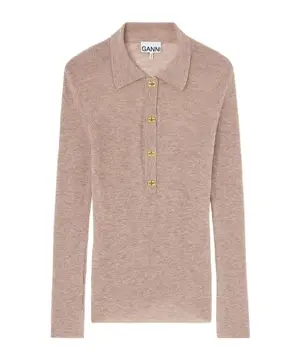 GANNI Sheer Wool Polo Shirt - No