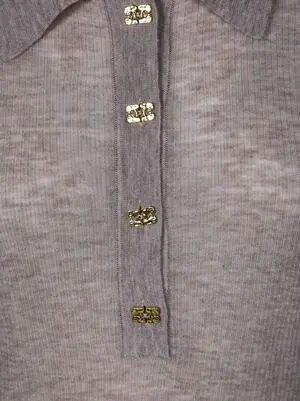 GANNI Sheer Wool Polo Shirt - Nude