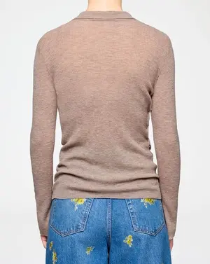 GANNI Sheer Wool Polo Shirt - Nude