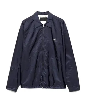 Prada Re-nylon Zip-up Shirt With Classic Collar And Enamel Logo - Blue