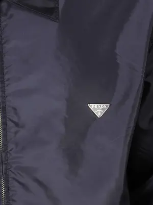 Prada Re-nylon Zip-up Shirt With Classic Collar And Enamel Logo - Blue