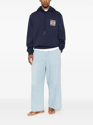 Loewe Cotton Hoodie With Anagram Embroidery - Navy Blue