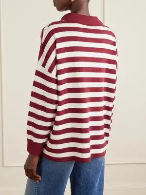Arch4 Victoria Striped Cashmere Polo Collar Sweater - Red