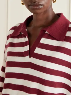 Arch4 Victoria Striped Cashmere Polo Collar Sweater - Red