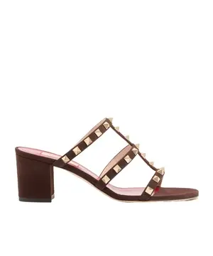 Valentino Garavani Rockstud Suede Slide Sandals - Ebony