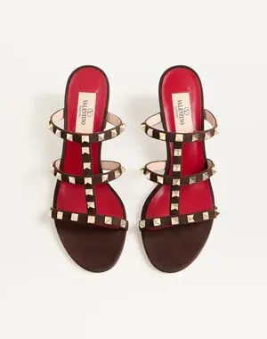Valentino Garavani Rockstud Suede Slide Sandals - Ebony