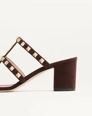 Valentino Garavani Rockstud Suede Slide Sandals - Ebony