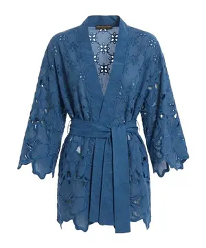 Ermanno Scervino Embroidered Kimono With Sash - Blue