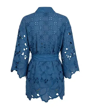 Ermanno Scervino Embroidered Kimono With Sash - Blue