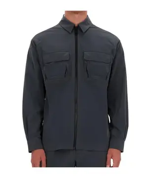 Versace Logo Embossed Shirt Jacket - Grey