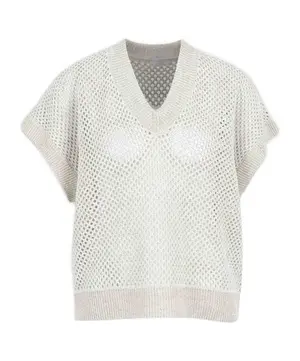 Peserico Short-sleeved Knitwear V-neck - Cream