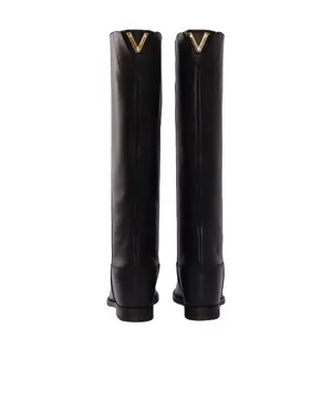 VIA ROMA 15 Logo Plaque Round Toe Boots - Black