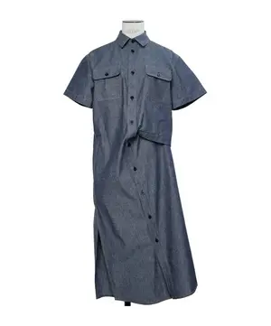 Sacai Short-sleeved Collared Button-down Dress - Blue