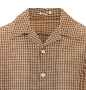 Auralee Gingham-check Short-sleeved Shirt - Brown