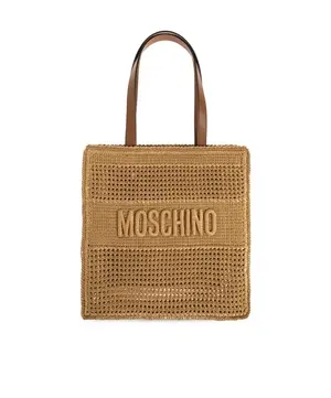 Moschino Embroidered Raffia Tote Bag