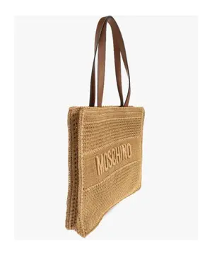 Moschino Embroidered Raffia Tote Bag