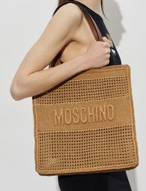 Moschino Embroidered Raffia Tote Bag