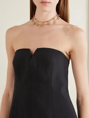 ST. AGNI Wool Pinstripe Strapless Top