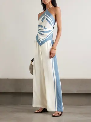 SIR. Drawstring Stripe Wide-leg Trousers - White