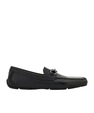 FERRAGAMO Gancini Ornament Driver Loafers - Black