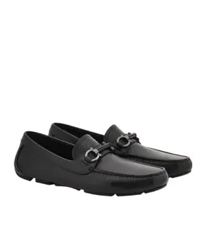 FERRAGAMO Gancini Ornament Driver Loafers - Black
