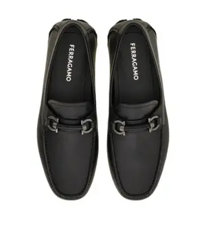 FERRAGAMO Gancini Ornament Driver Loafers - Black