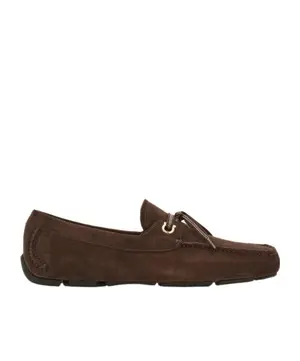 FERRAGAMO Laced Suede Driver Loafers - Brown
