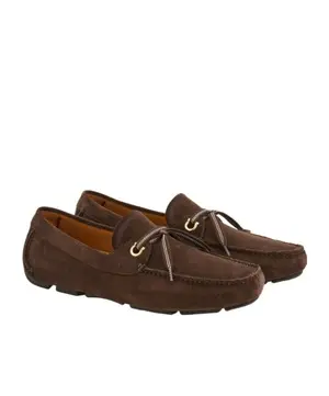 FERRAGAMO Laced Suede Driver Loafers - Brown