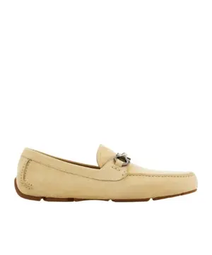 FERRAGAMO Gancini Ornament Nubuck Driver - Ecru