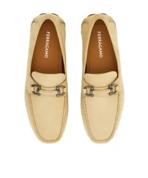 FERRAGAMO Gancini Ornament Nubuck Driver - Ecru