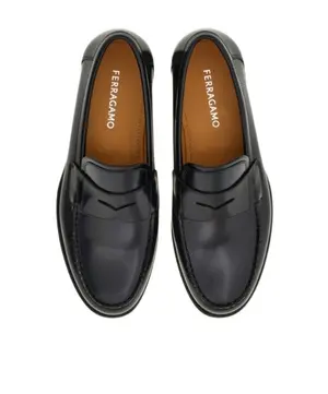FERRAGAMO Calfskin Penny Loafers - Black