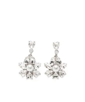 Simone Rocha Crystal Flower Drop Earrings - White