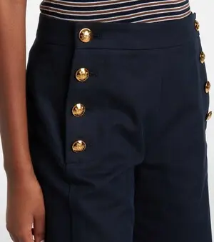 NILI LOTAN Reed Cotton And Linen Flared Trousers With Gold Buttons - Black