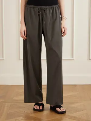 ST. AGNI Everyday Wool Blend Wide-leg Pants - Black